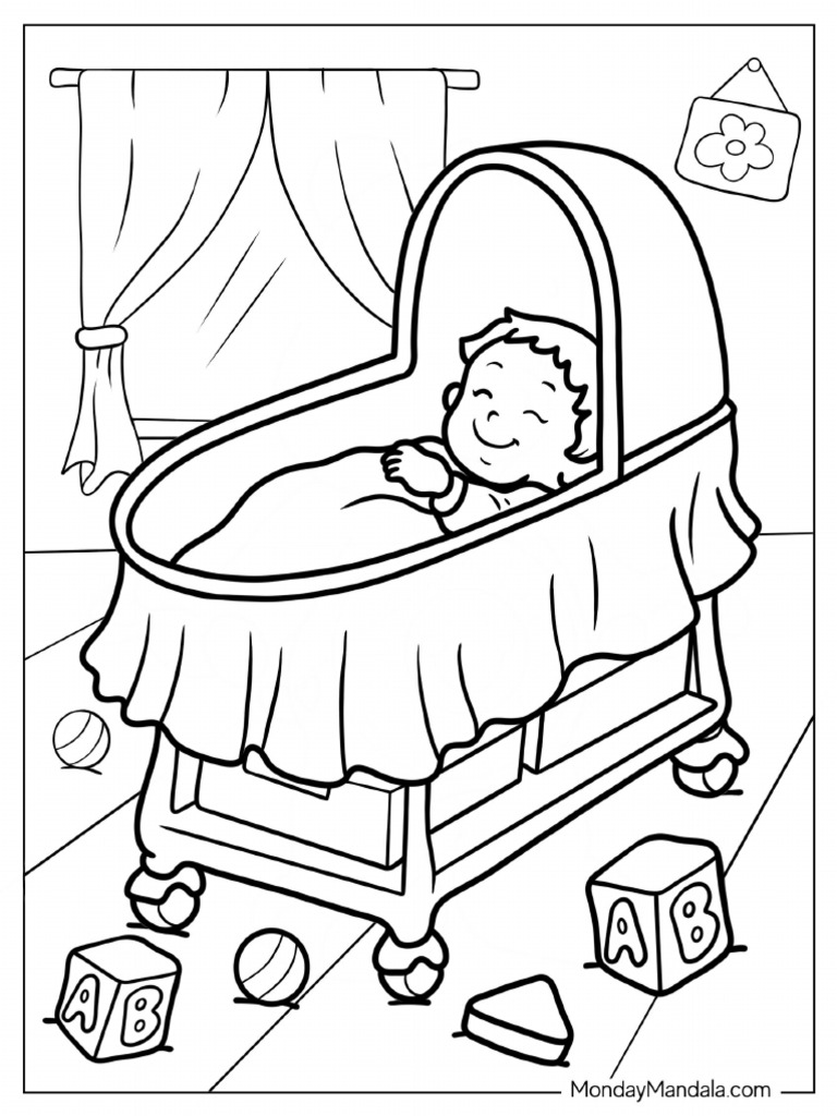 Baby Sleeping in Crib Coloring Sheet | PDF