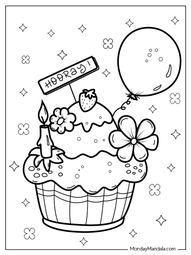 Birthday Cupcake Coloring Page | PDF