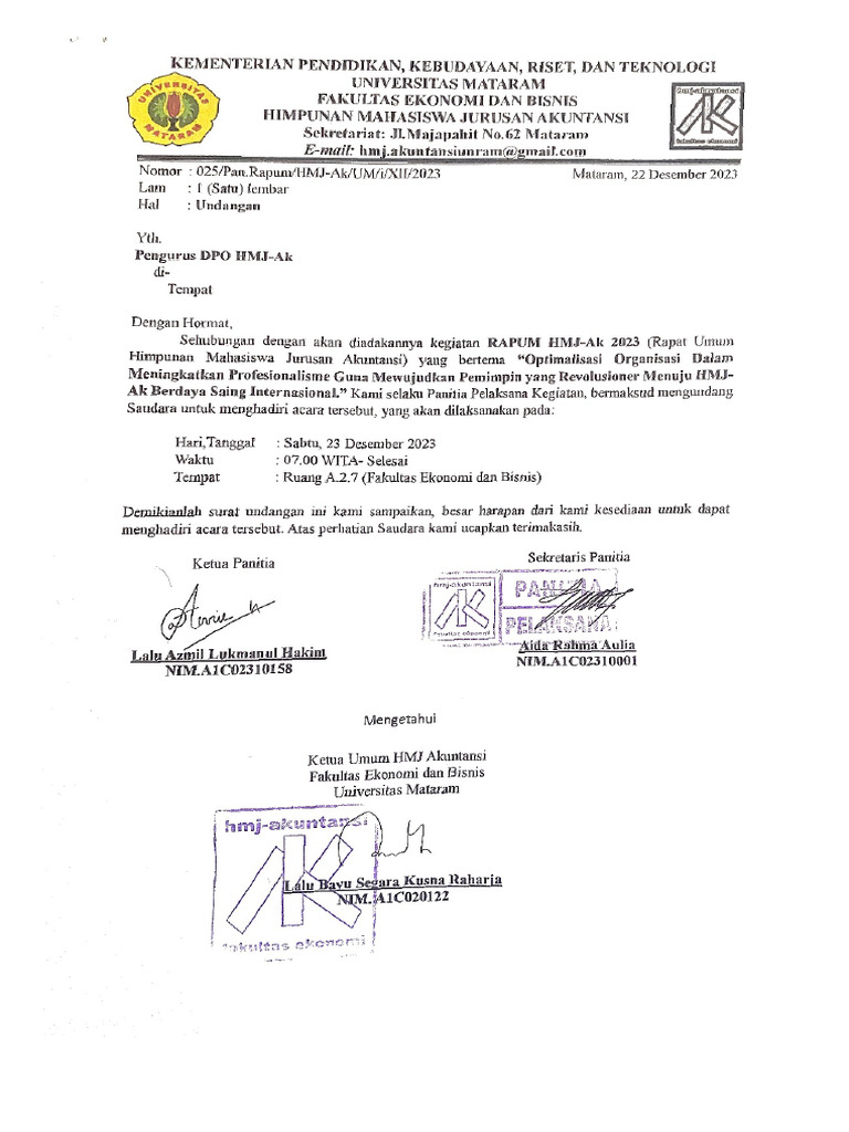 Surat Undangan Pengurus Dpo | PDF