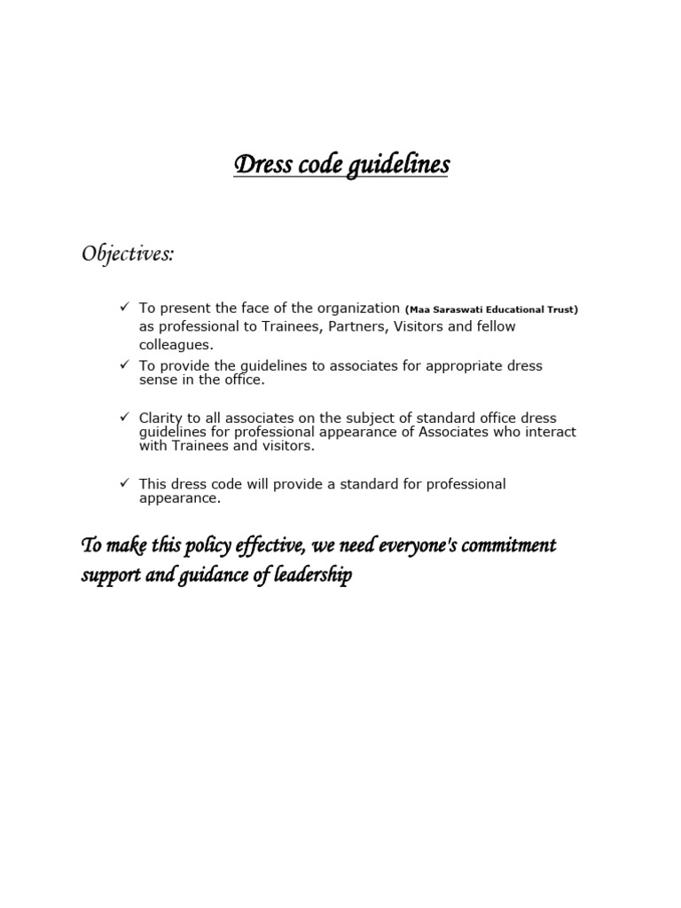 Dress Code Guidelines - Final Version | PDF | Trousers | Dress