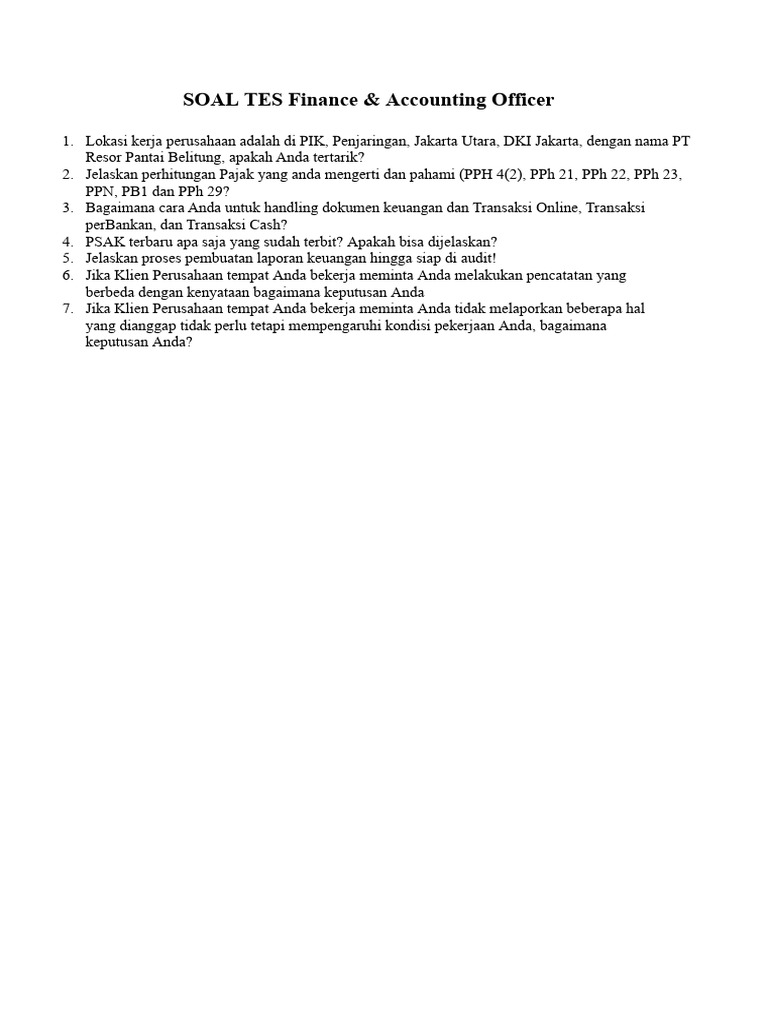 Soal Tes Finance & Accounting Officer | PDF