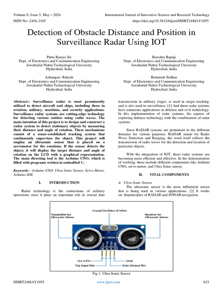Detection Of Obstacle Distance And Position In Surveillance Radar Using Iot Pdf Radar