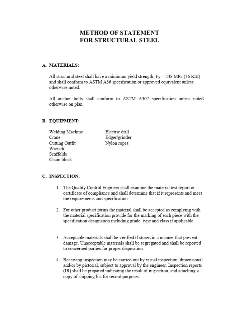 Method of Statement Structural Steel | PDF | Structural Steel | Crane ...