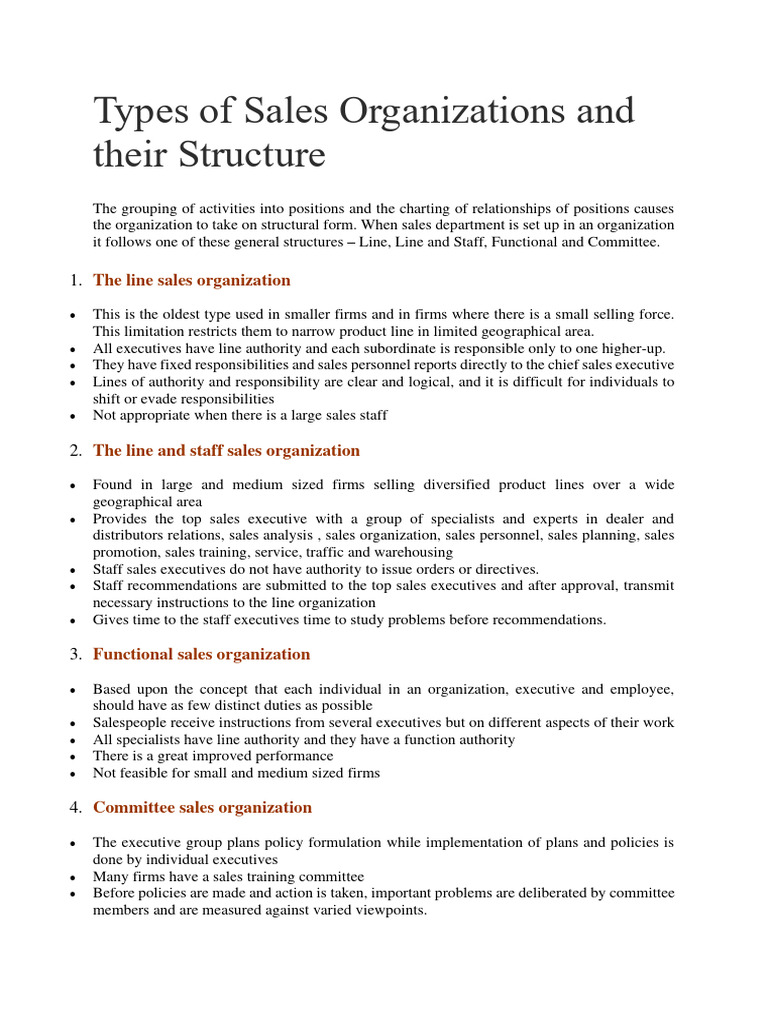 Sales Organization Structures Explained | PDF | Sales | Economies