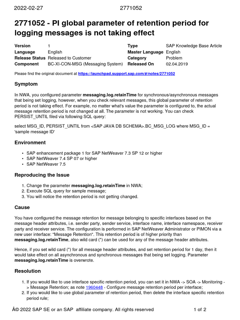 PI Global Parameter of Retention Period | PDF | Sql | Information ...