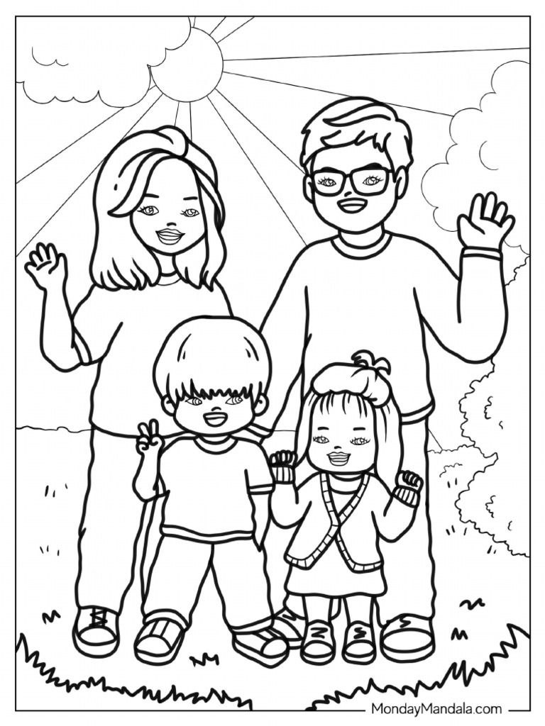 Cartoon Family Coloring Sheet | PDF