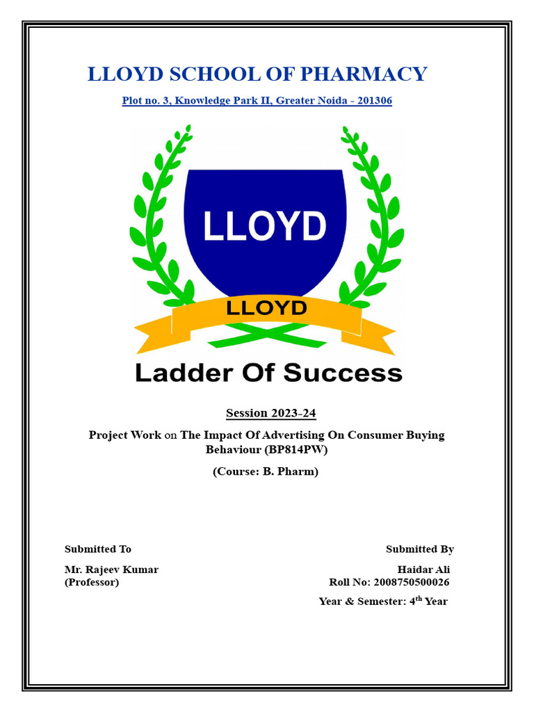 Haidar Ali LLOYD SCHOOL OF PHARMACY | PDF | Career & Growth | Finance & Money Management