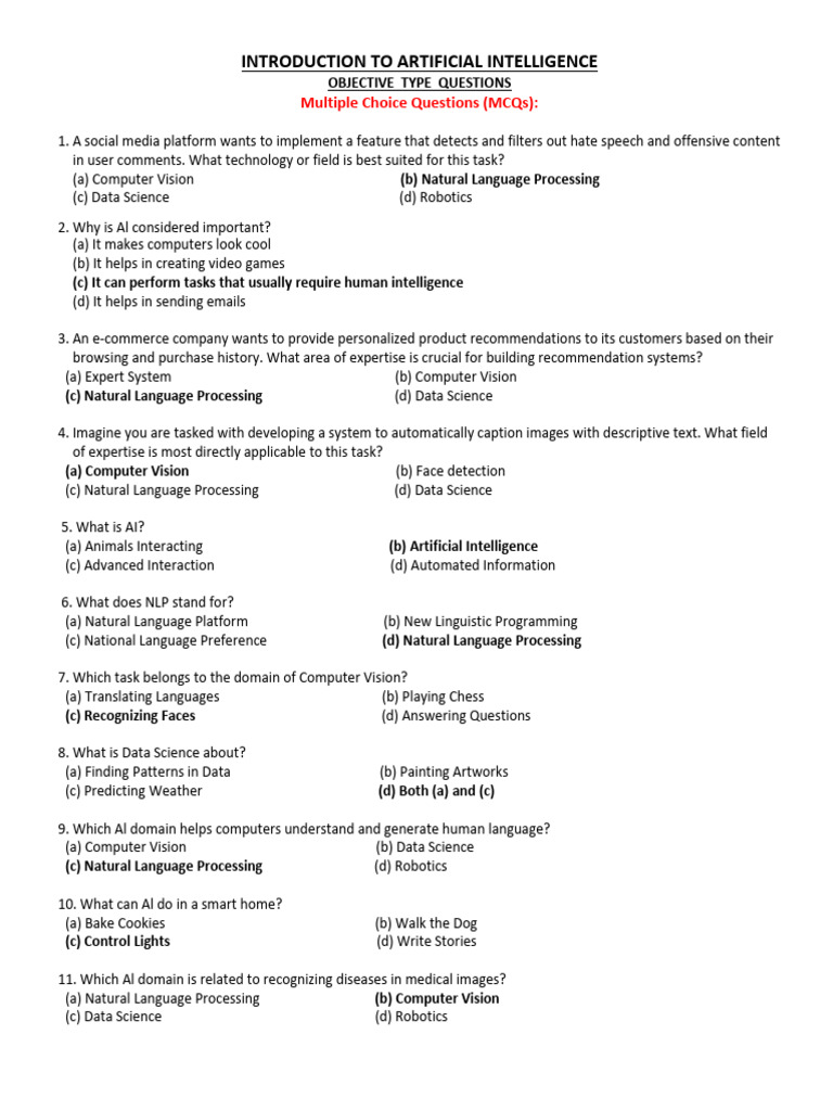 MCQ Introduction To AI (SCS) | PDF | Artificial Intelligence | Intelligence (AI) & Semantics