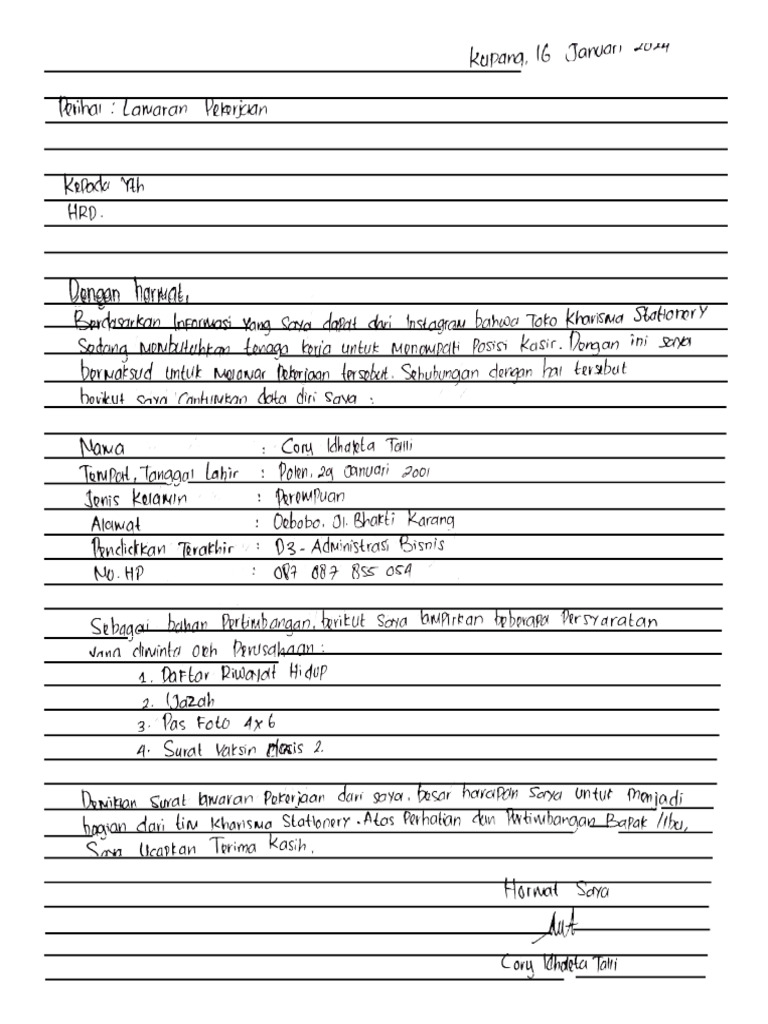 Surat Lamaran, Senin, 16 Januari 2024 | PDF