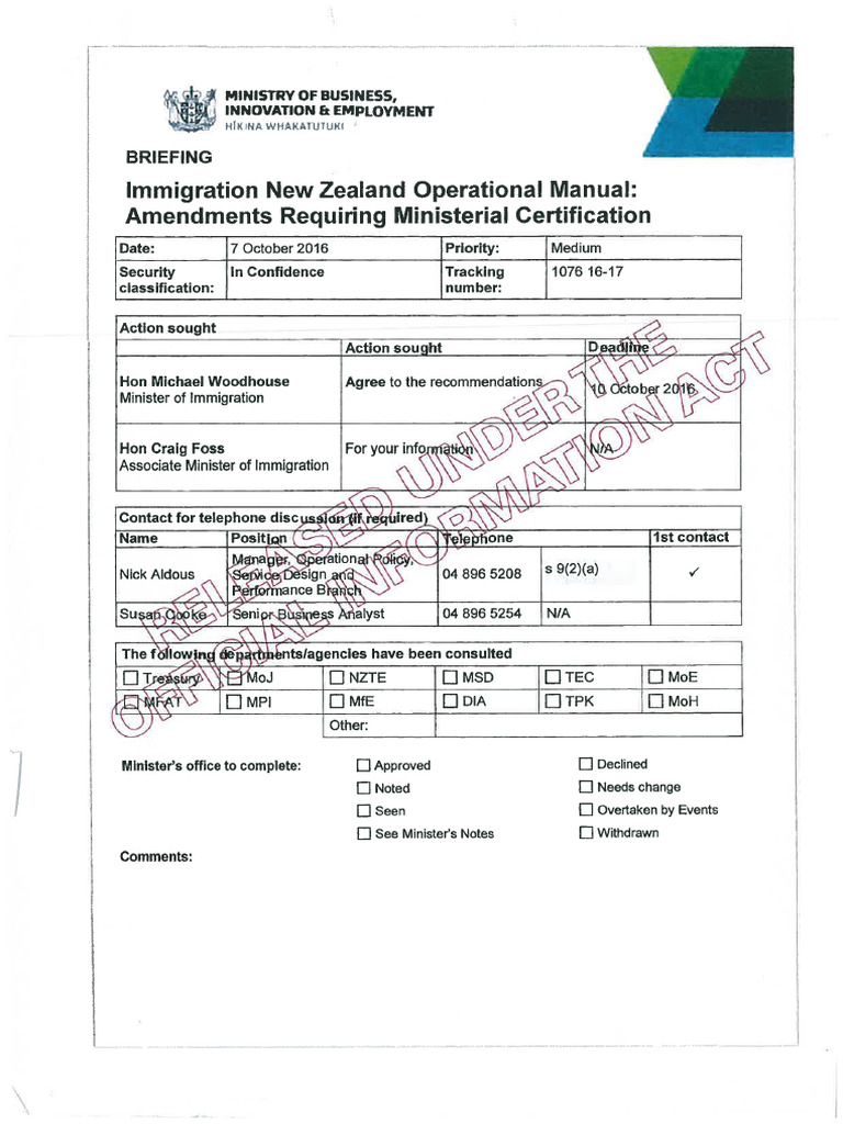 Immigration NZ Operation Manual Amendments Requiring Certification | PDF