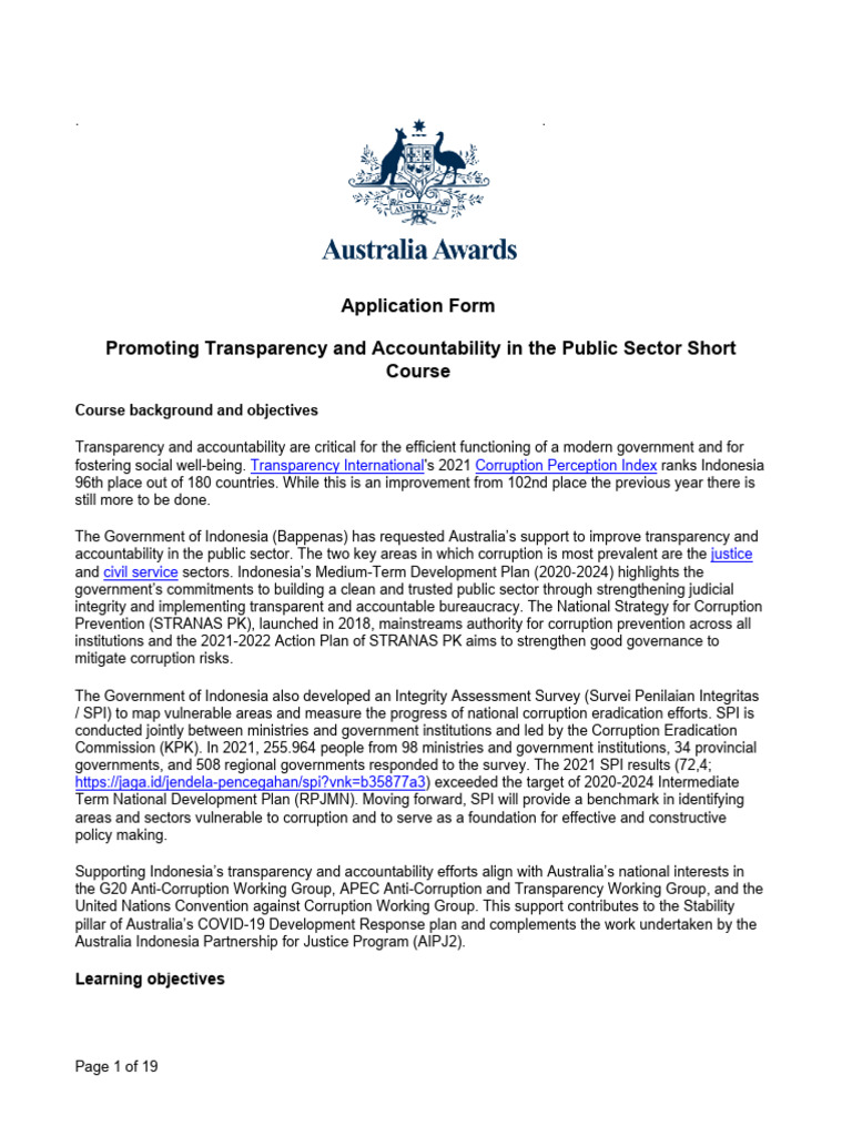 Indonesia Public Sector Transparency Course | PDF | Accountability ...