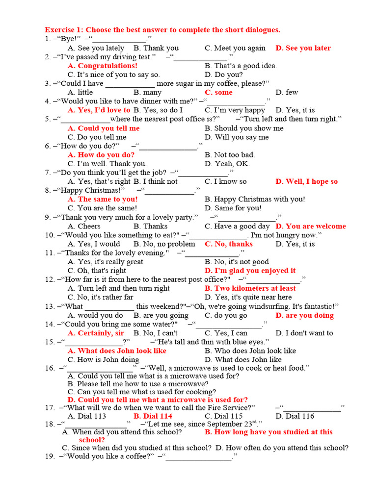 Short Dialogue Completion Exercises | PDF | Language Arts & Discipline