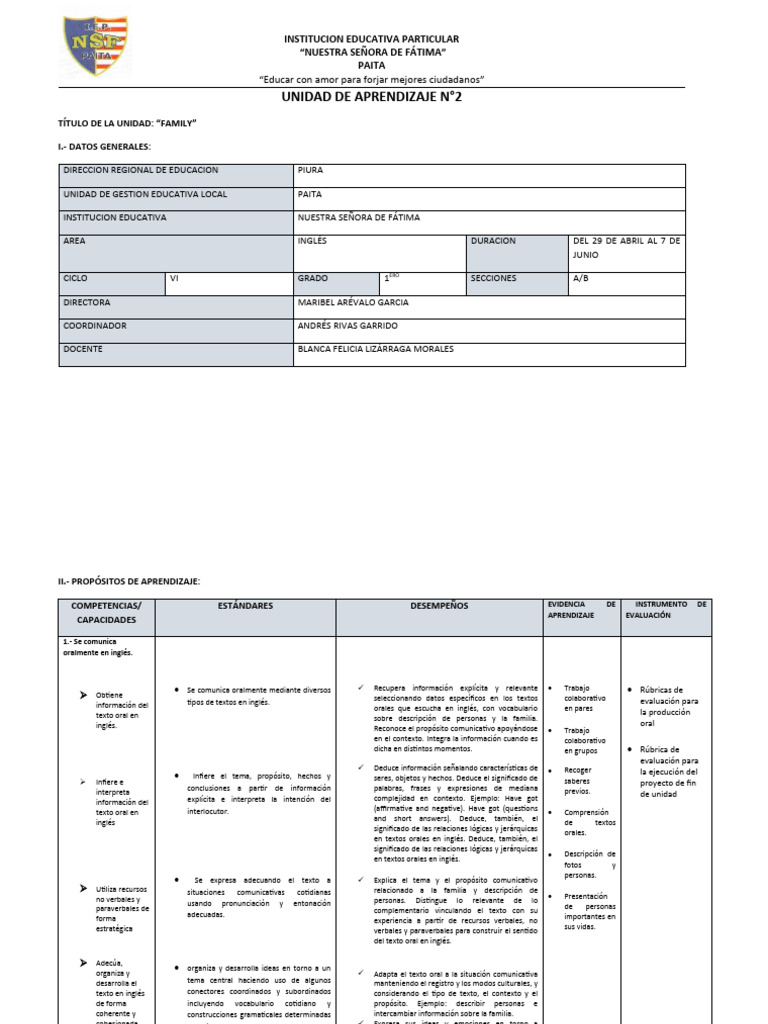 Unidad de Aprendizaje 2024 2 Secondary 1ST | PDF | Experiencia | Léxico