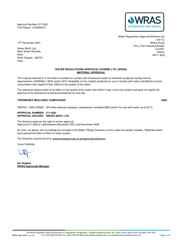 WRAS-2111520 Approval Letter | Download Free PDF | Tort | Legal Liability