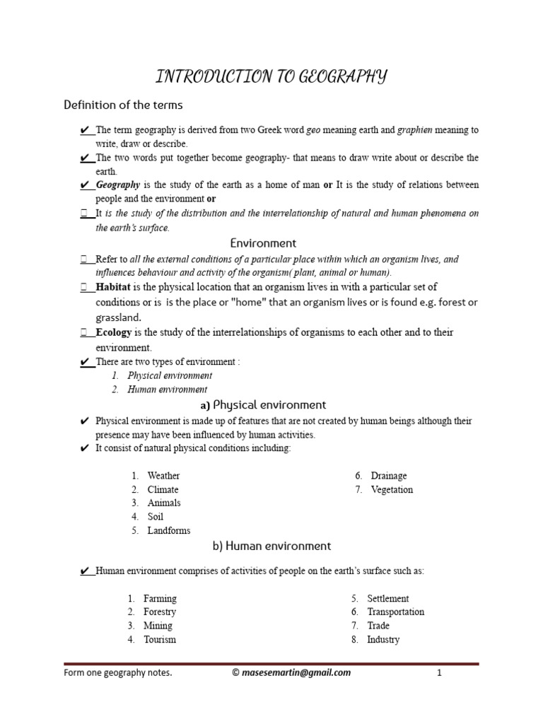 1.introduction To Geögraphy | PDF | Geography | Natural Environment