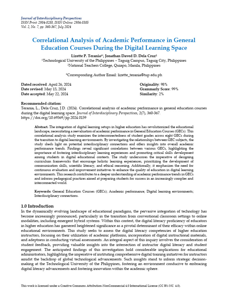 Correlational Analysis of Academic Performance in General Education ...