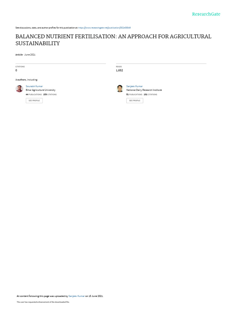 Balanced Nutrient Fertilization for Sustainable Agriculture | PDF | Fertilizer | Soil