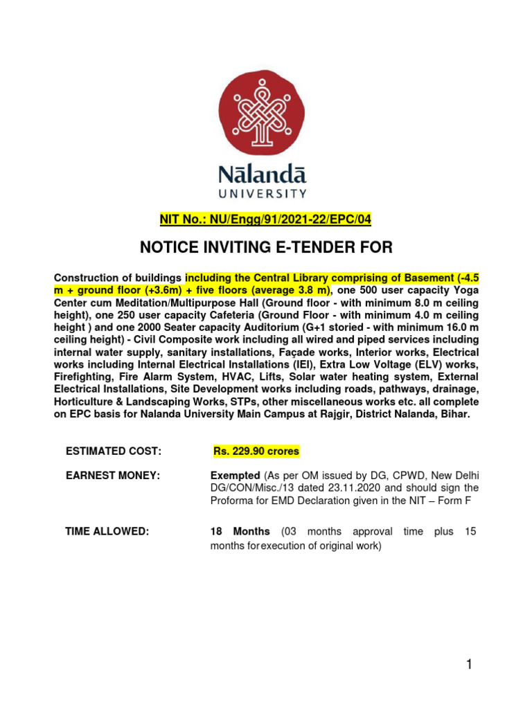 2000 Seater Auditorium EPC Tender | PDF | Concrete | Deep Foundation