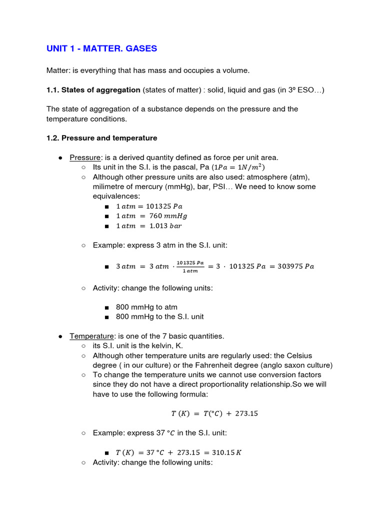 Unit 1 - Matter. Gases | PDF | Gases | Evaporation