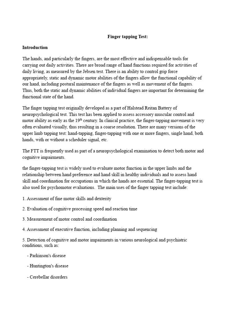 Finger tapping Test | PDF | Attention | Motor Control