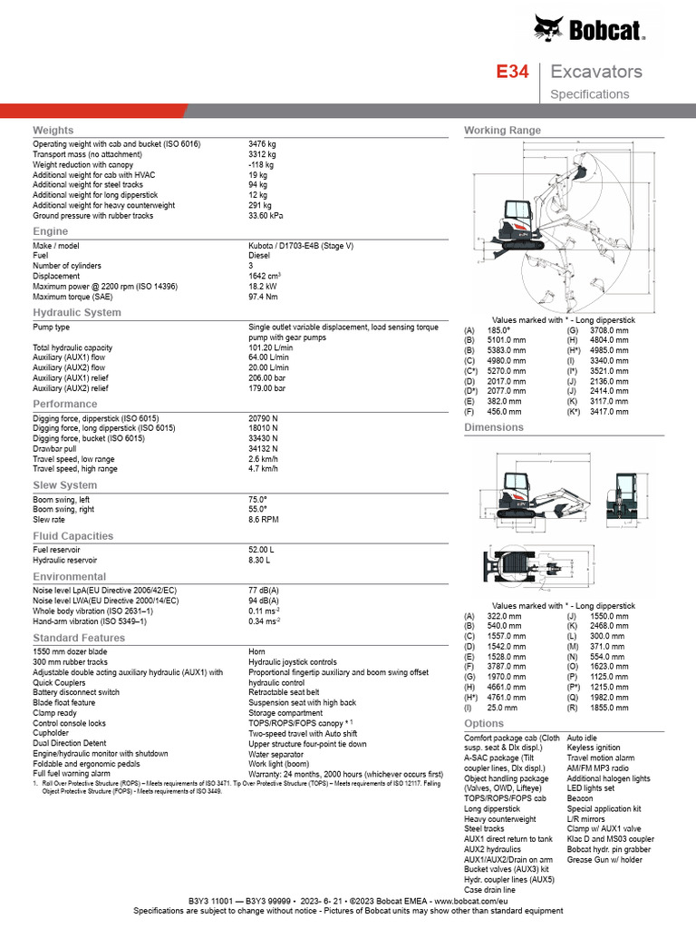 Bobcat E34 | PDF | Horsepower | Vehicles