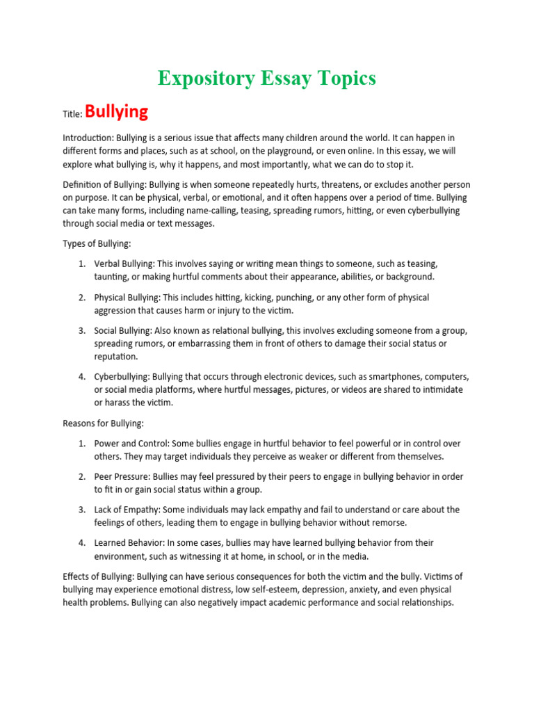 Expository Essay Topics | PDF | Pollution | Cyberbullying