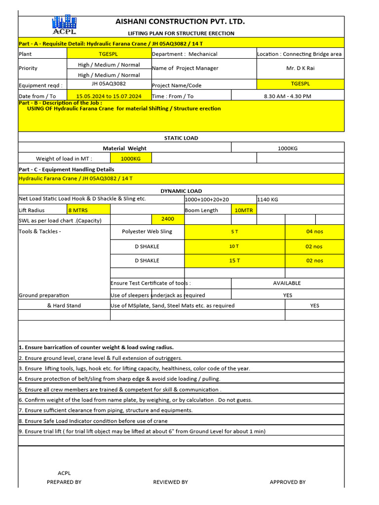 Lifting-Plan ACPL | PDF | Crane (Machine)