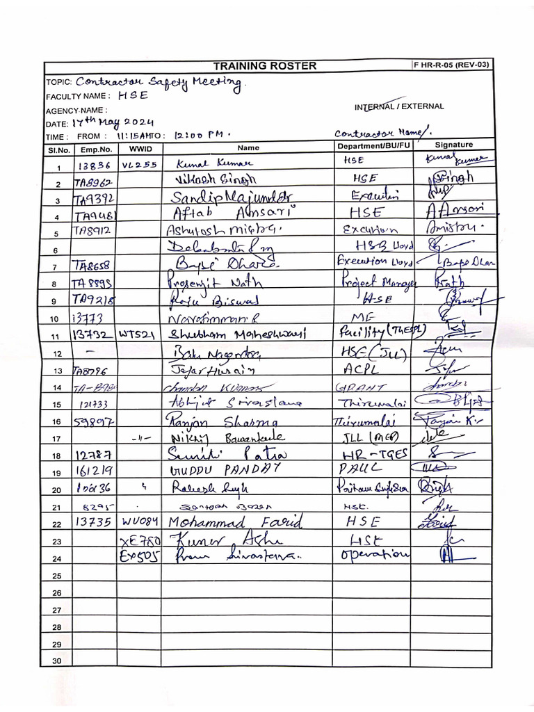 Training Roster | PDF