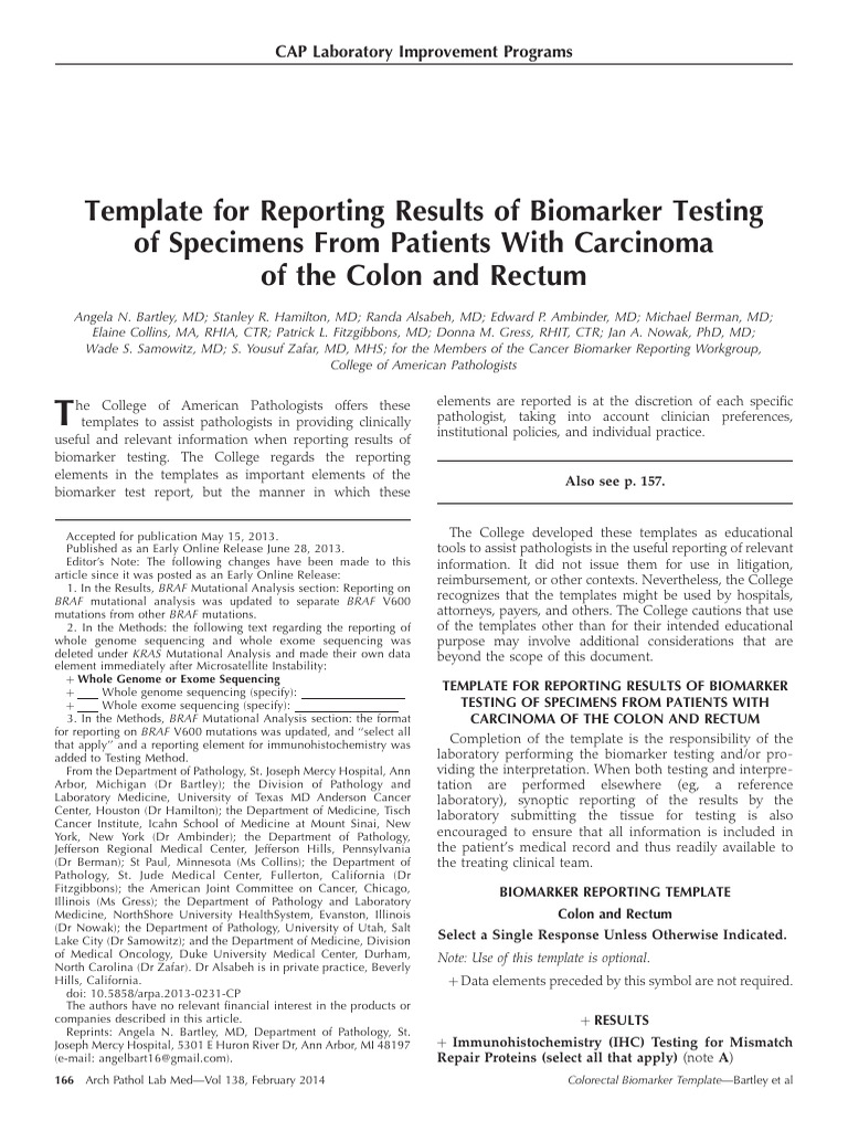Biomarker Reporting in CRC Feb 2014 | PDF | Colorectal Cancer | Medical ...