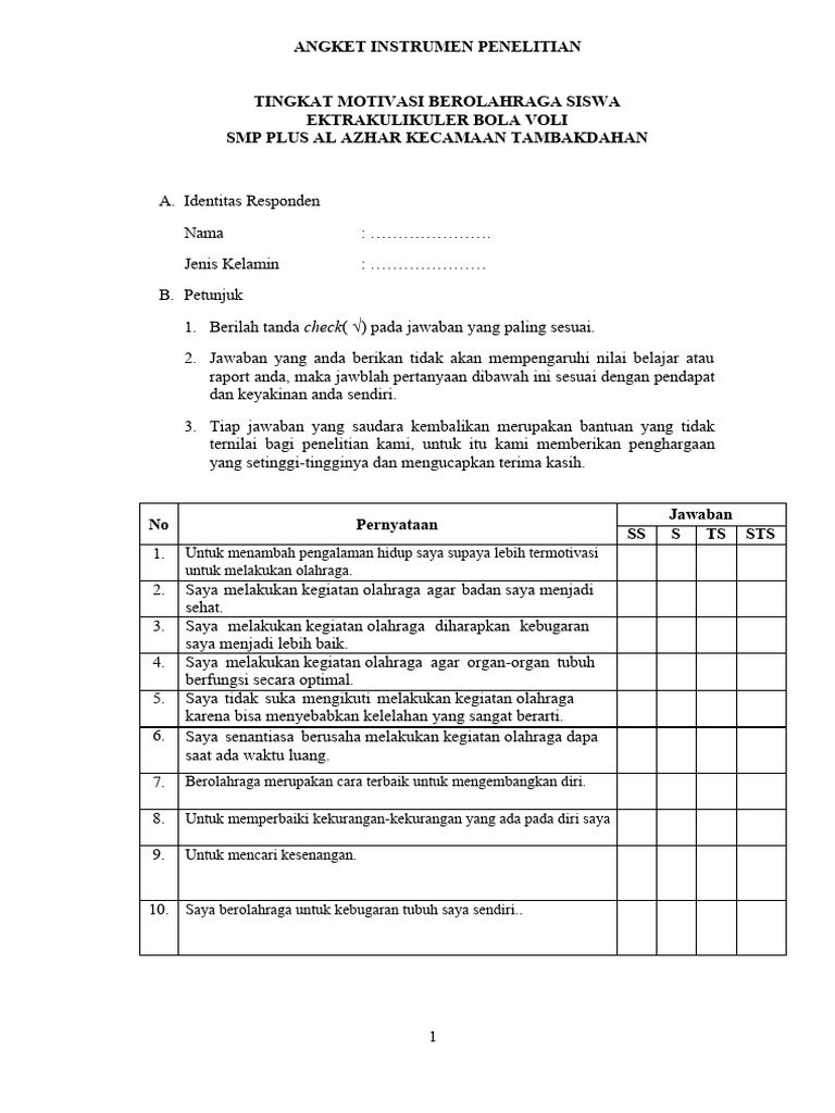 Angket Penelitian. | PDF