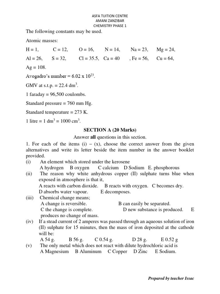 Form 3 Chemistry | PDF | Chemical Compounds | Chemical Elements