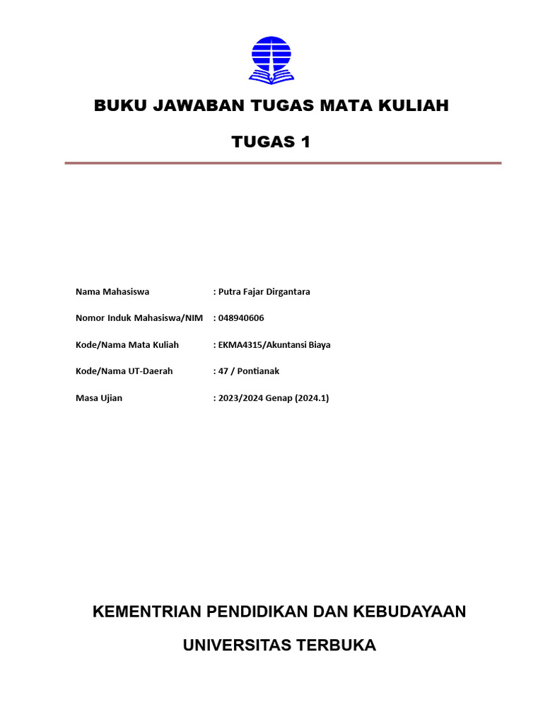 BJT - Tugas 2 EKMA4315 Akuntansi Biaya | PDF | Komputer | Teknologi & Rekayasa