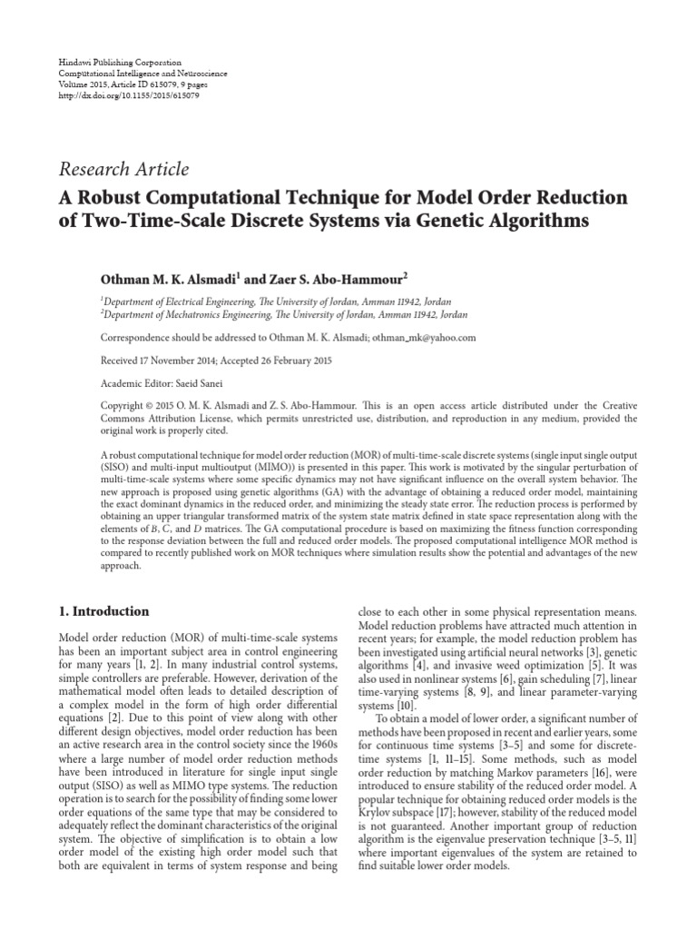 2.A Robust Computational Technique For Model Order Reduction | PDF | Control Theory | Genetic ...