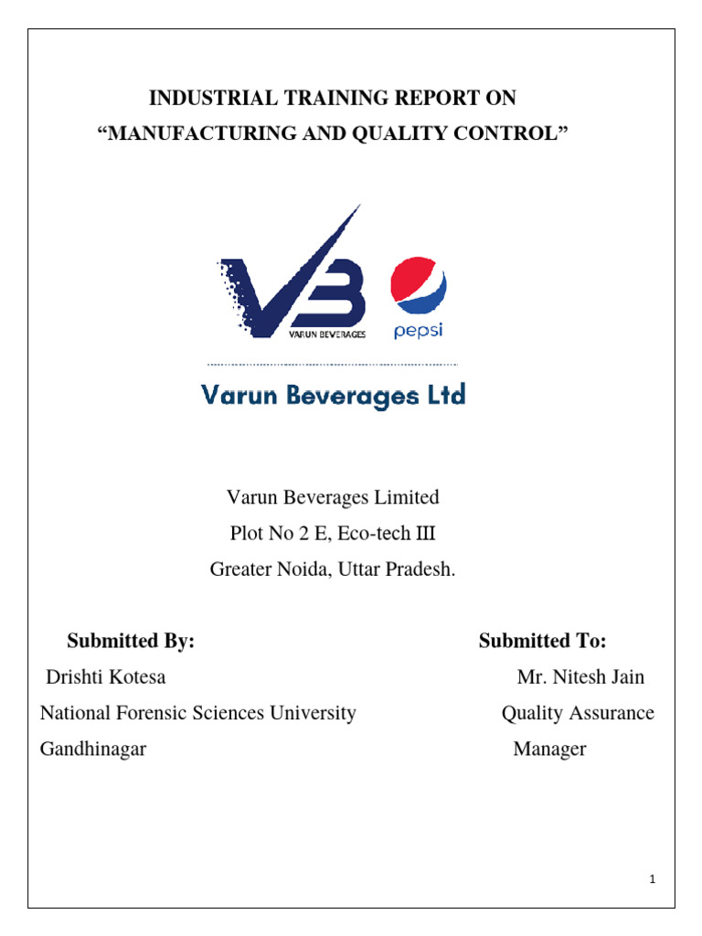 INDUSTRIAL TRAINING REPORT ON VBL Drishti | Download Free PDF | Water Purification | Sucrose