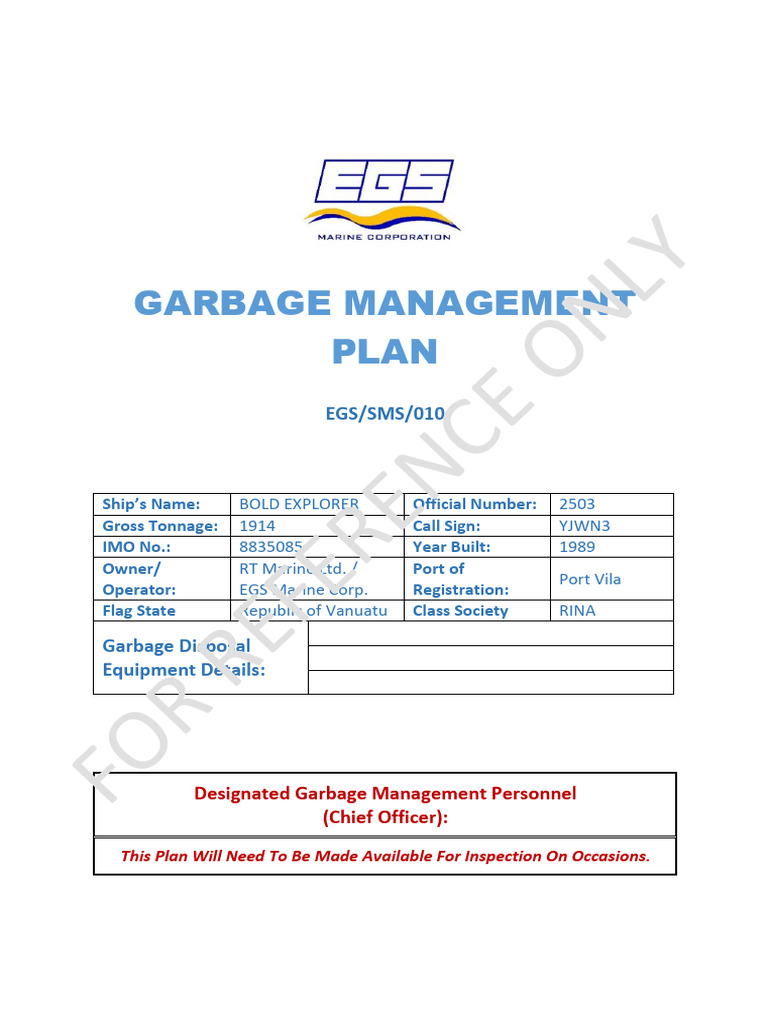 Att 7 - Vessel Waste Management Plan | PDF | Waste | Recycling