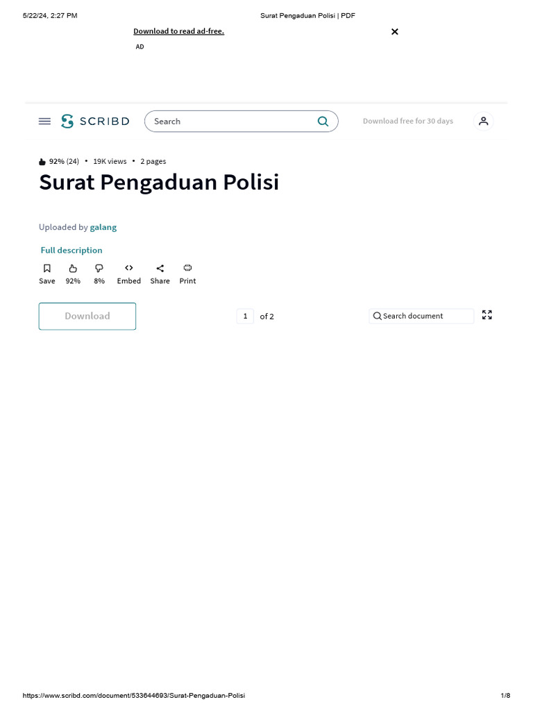 Surat Pengaduan Polisi _ PDF | PDF | Scribd | Web 2.0