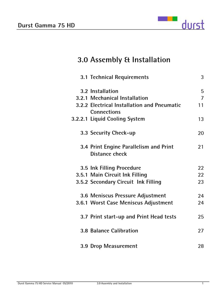 Durst Gamma 75 HD Installation Guide | PDF | Relay | Mains Electricity