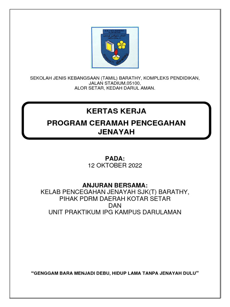 Kertas Kerja Program Ceramah Pencegahan Jenayah | PDF