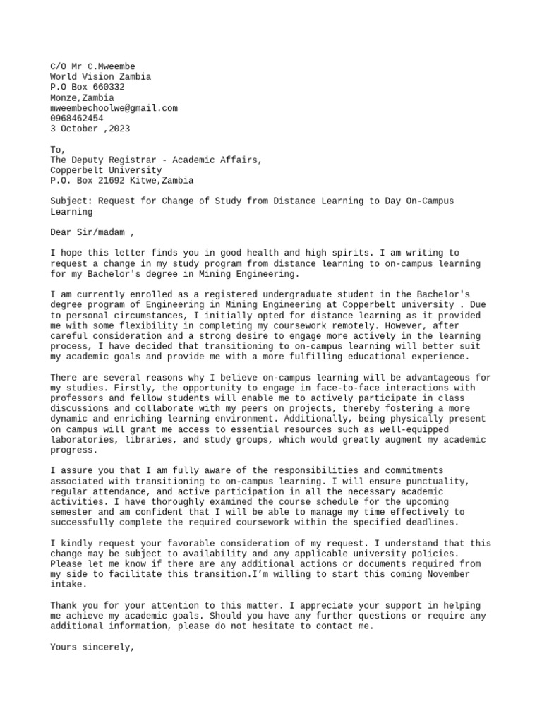 Request to Change Study Format | PDF | Distance Education | Learning