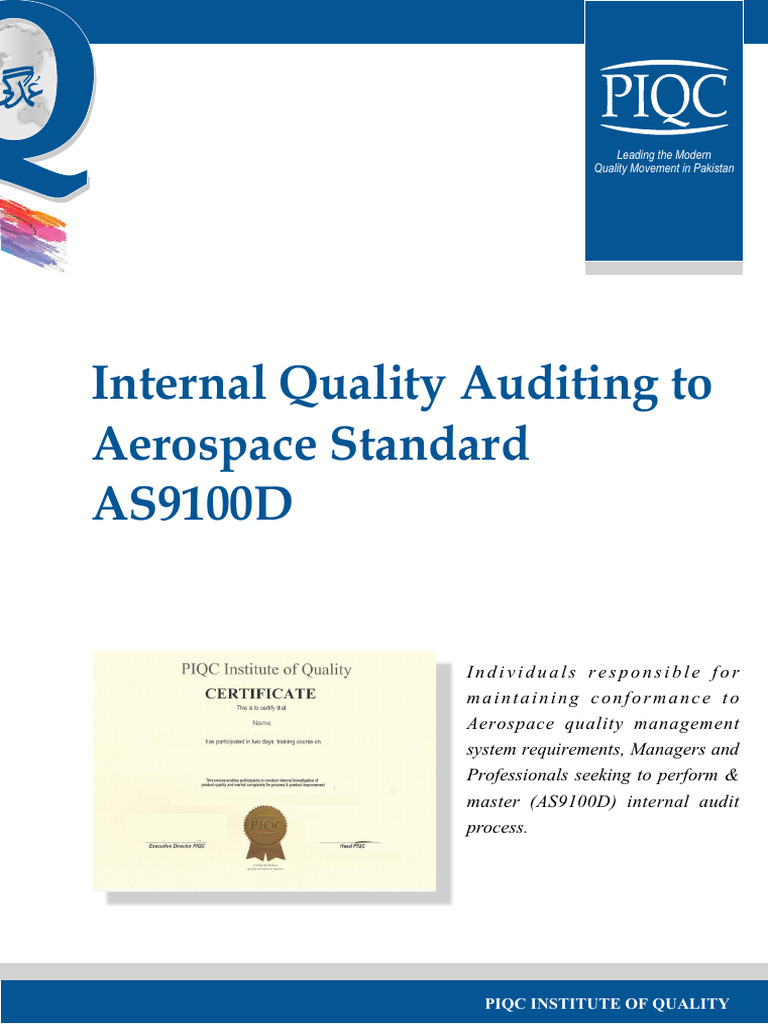 AS9100D Brochure PIQC Lahore | Download Free PDF | Audit | Quality ...