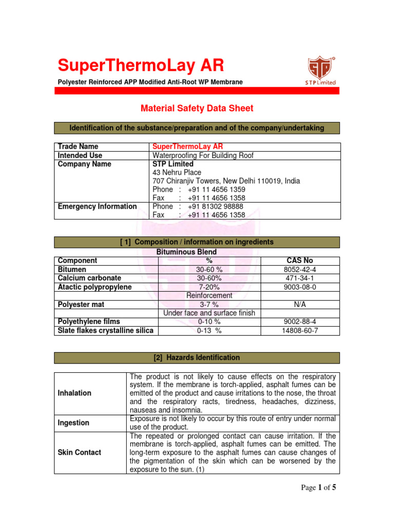 MSDS - Waterproofing - STP | PDF | Firefighting | Water