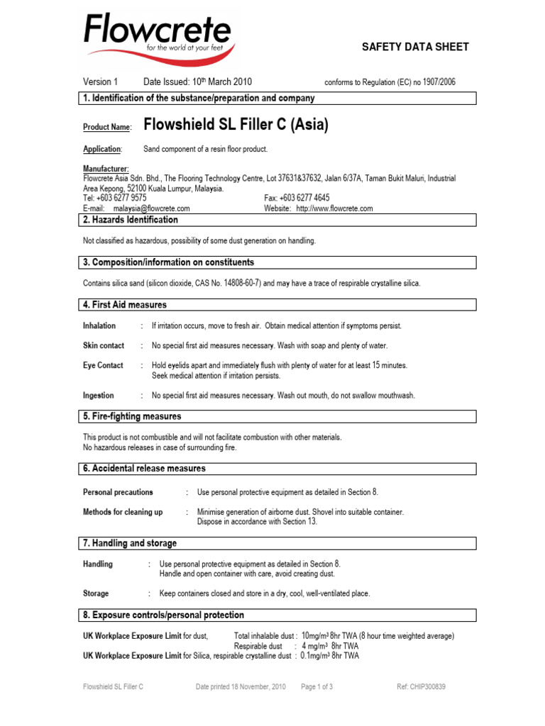 MSDS - Flowshield SL Filler C | PDF | Working Conditions | Safety