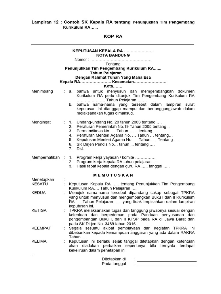 SK Penunjukan Tim Kurikulum RA 2023 | PDF | Karier & Perkembangan