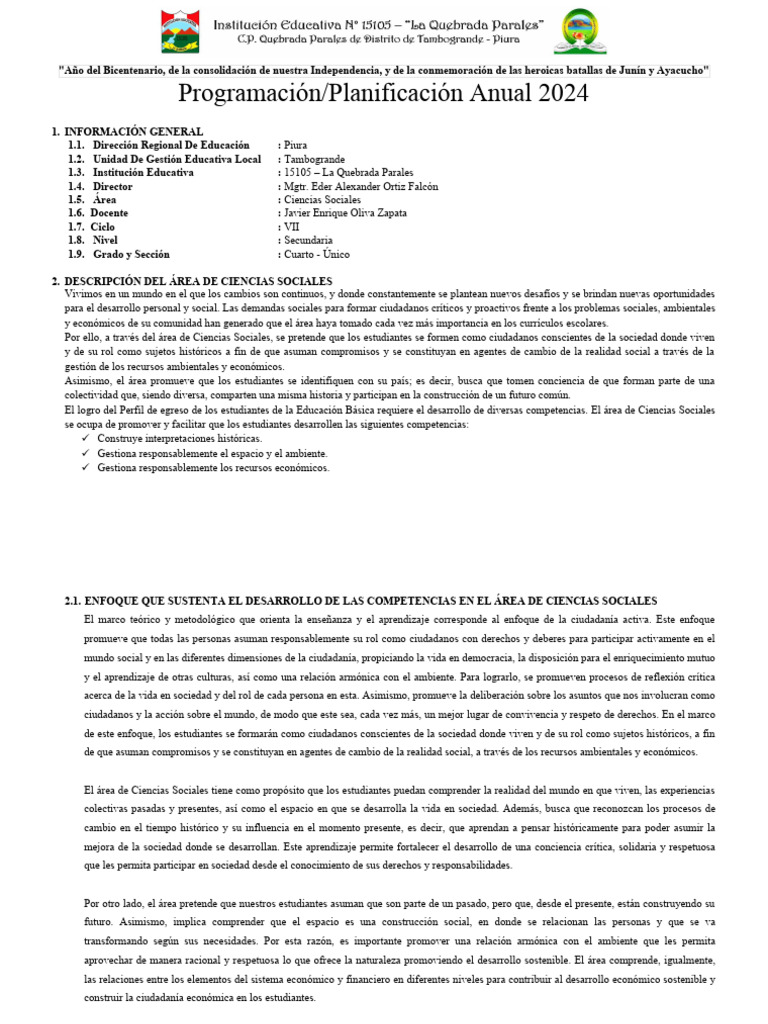 Programación Anual de Cuarto | PDF | Aprendizaje | Enseñando