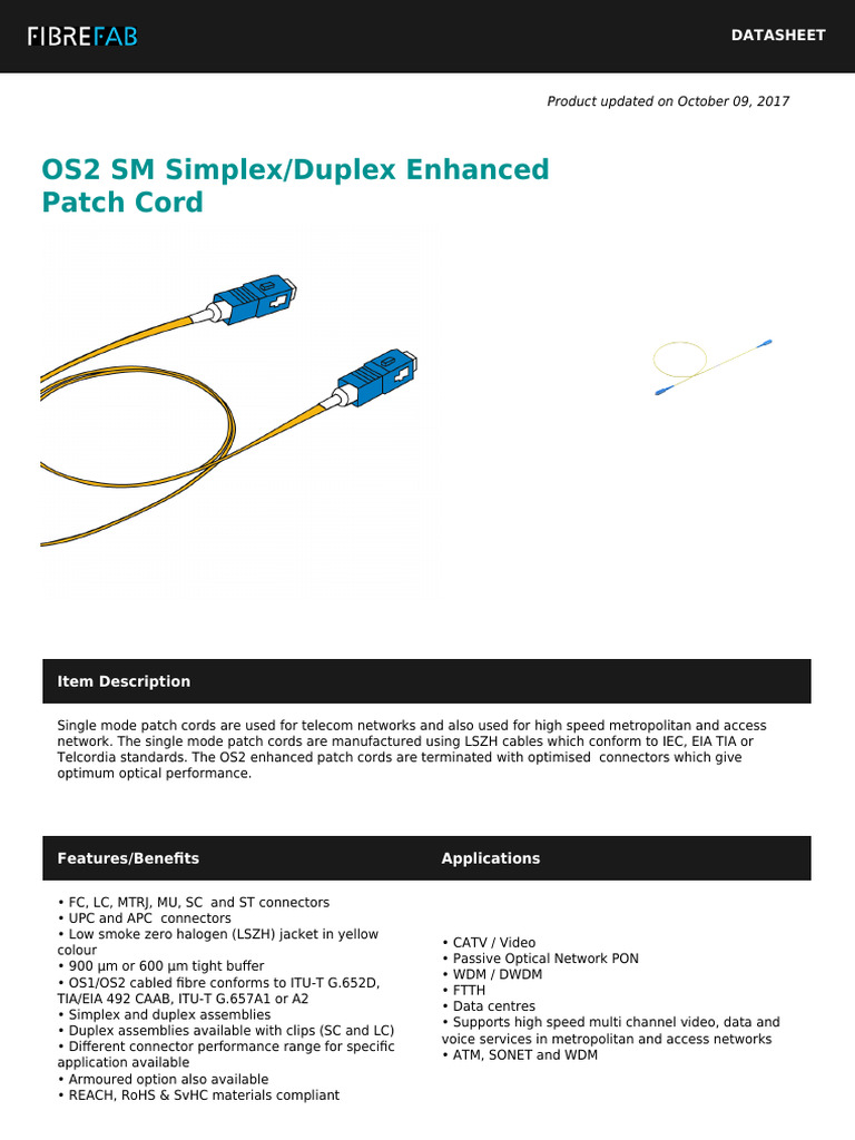 PATCORD - Os2-Sm-Simplex-Duplex-Enhanced-Patch-Cord | PDF | Wavelength ...