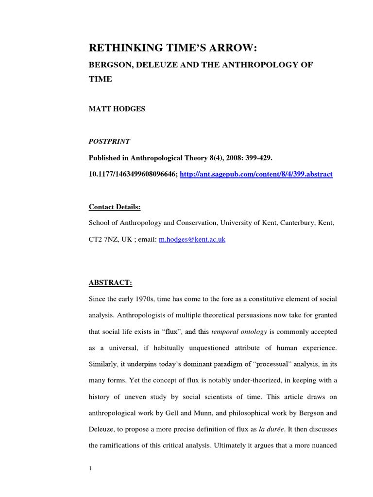 2008 - Rethinking Time's Arrow Bergson, Deleuze and The Anthropology of ...