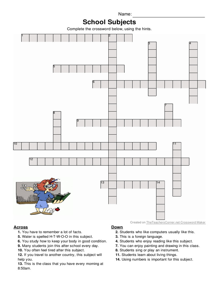 School Subjects Crossword | PDF
