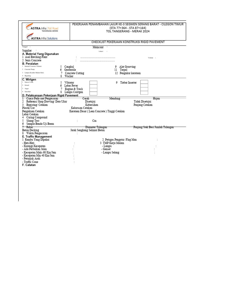 Form Checklist Pengecoran Rigid | PDF | Teknologi & Rekayasa