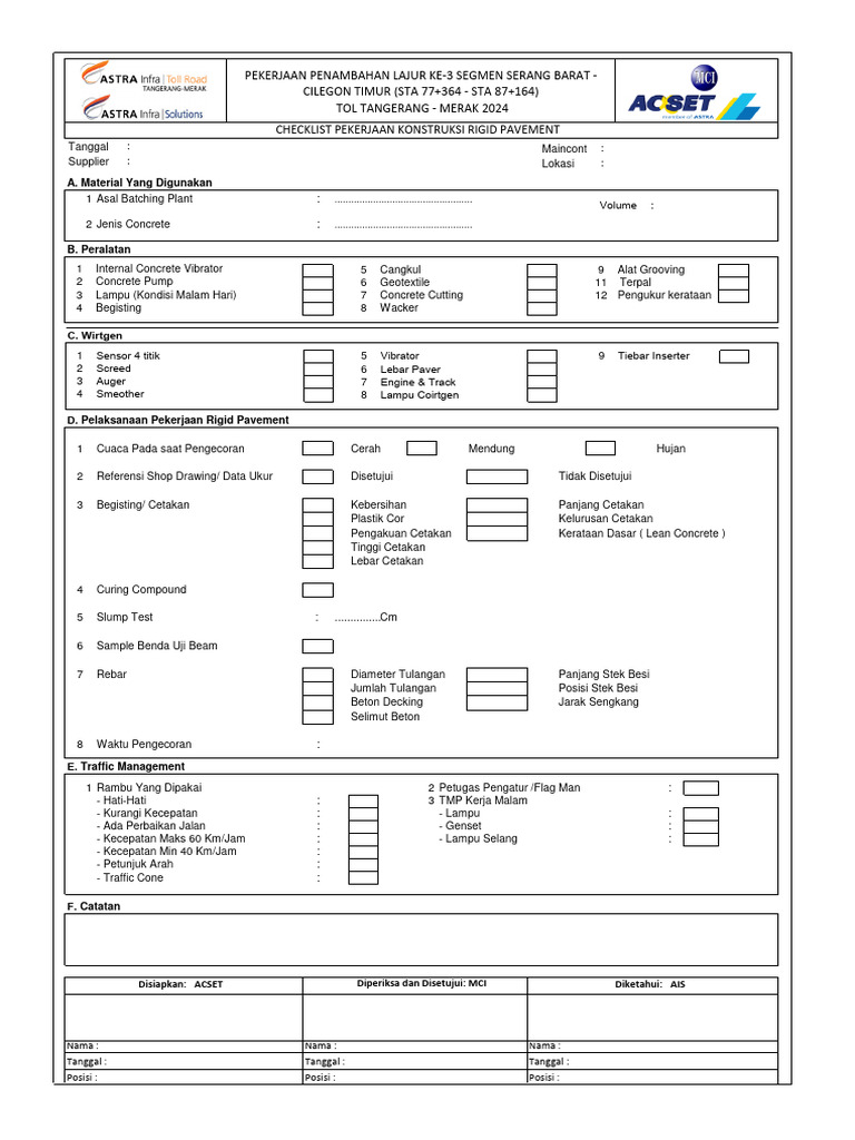 FORM CHECKLIST PENGECORAN RIGID - Repaired | PDF