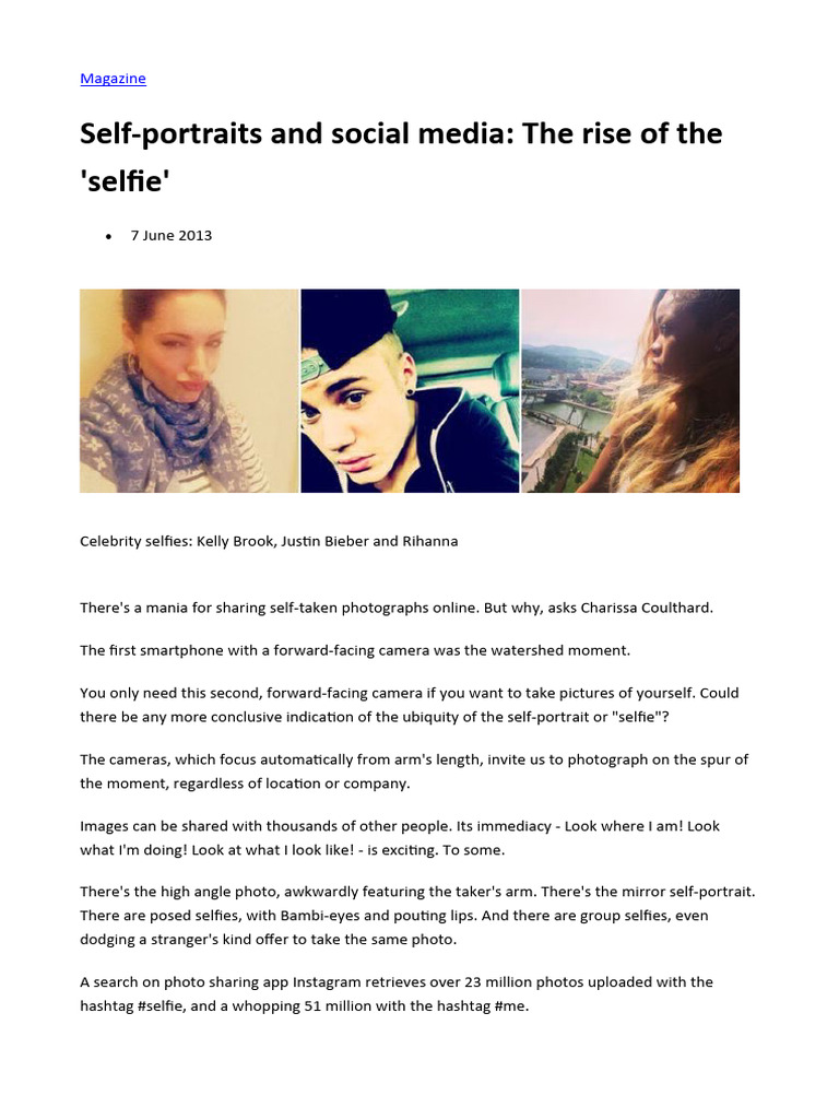 Self-Portraits and Social Media - The Rise of The 'Selfie' | PDF | Selfie | Imaging